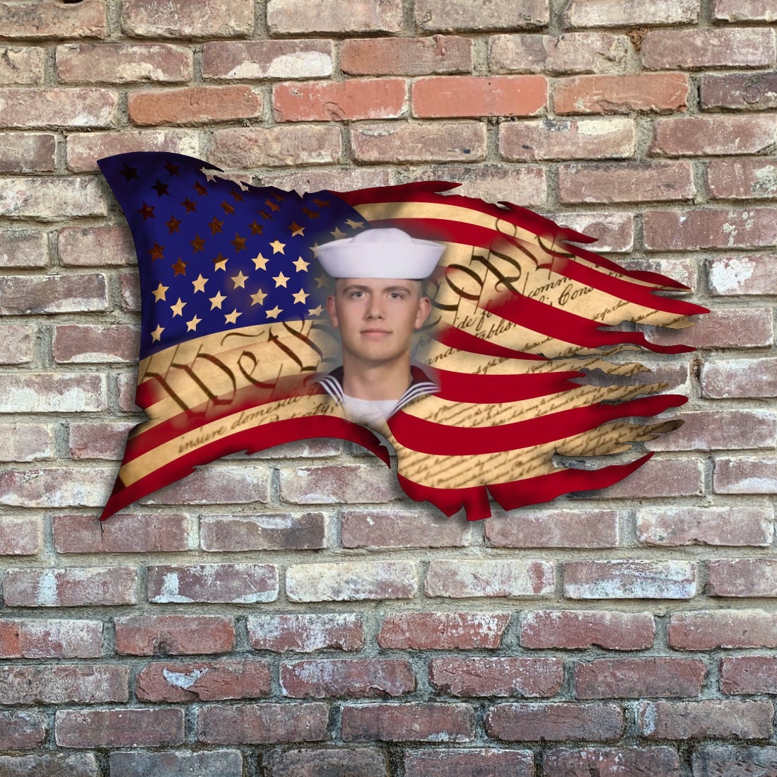 Personalized, Custom American Flag, Metal Tattered Flag, Veteran Gift ...