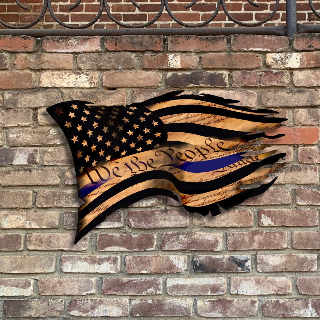 Personalized Tattered American Flag, Thin Blue Line, Officer Memorial ...