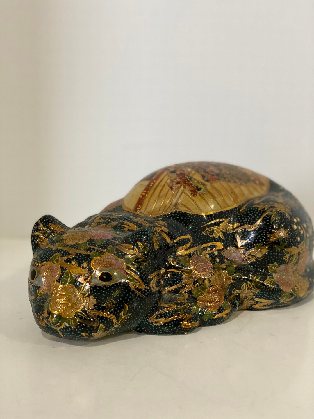 Vintage Satsuma Moriage Porcelain Sleeping Cat Geisha Detailed Image - Etsy