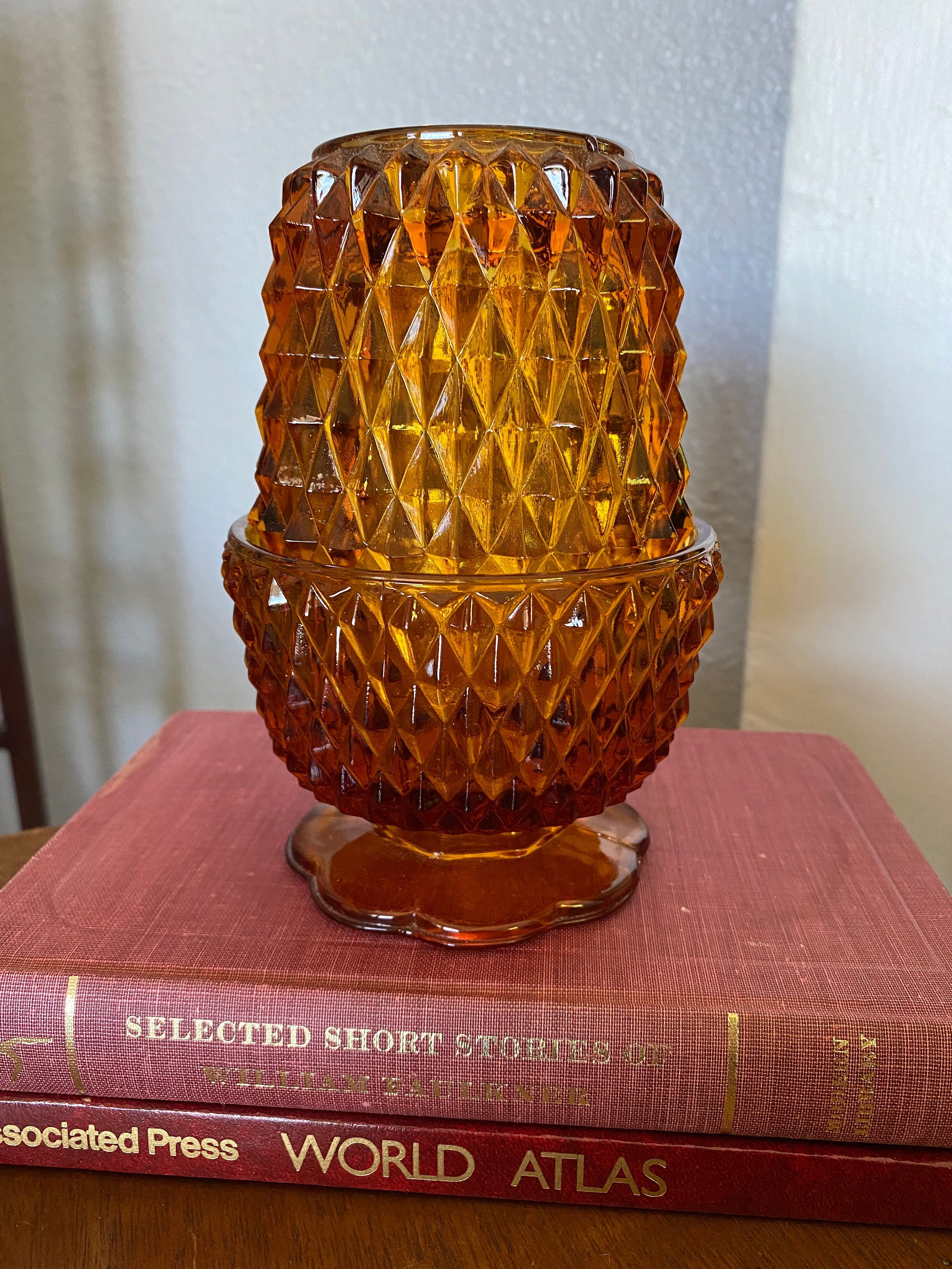 Vintage Indiana Glass Diamond Point Amber Fairy Lamp - Etsy