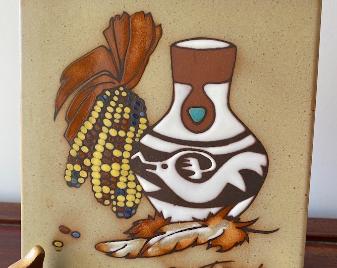 Southwestern Design- Corn, Pottery Vase and Feather. Art Tile Trivet ...