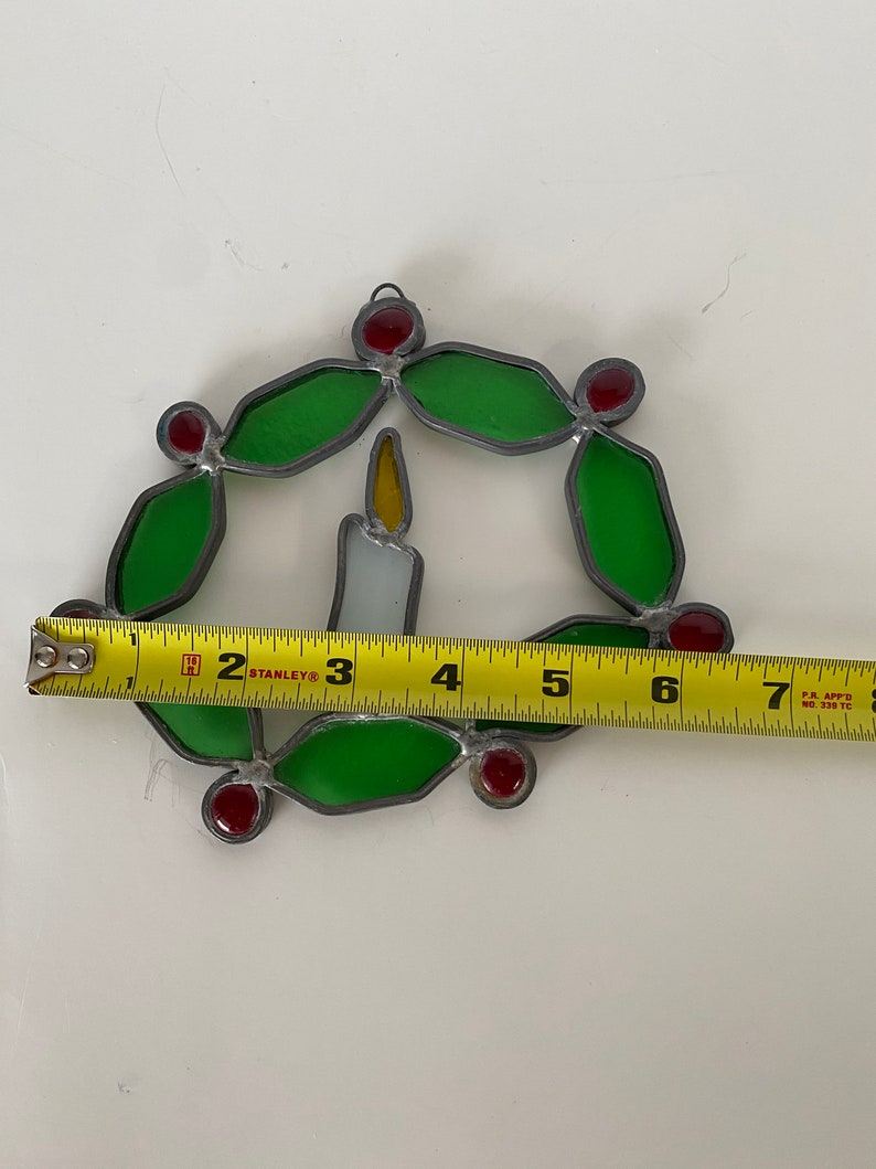 Vintage Stained Glass Wreath With Candle Suncatcher Etsy