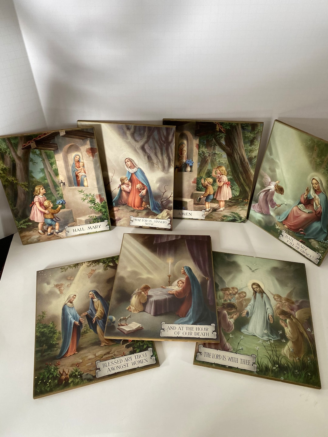 Vintage Religious Wallhangings/ Wood Plaques Angels Nuns Children ...