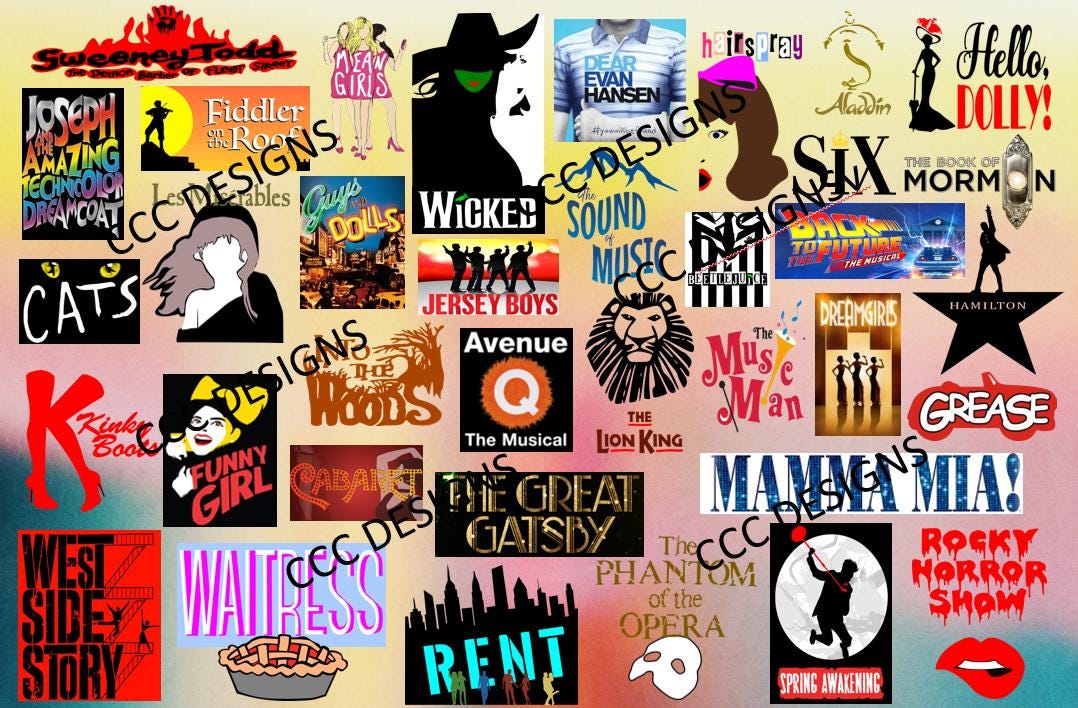 Broadway Musical Collage Tumbler Wrap | 20oz Skinny Tumbler PNG ...
