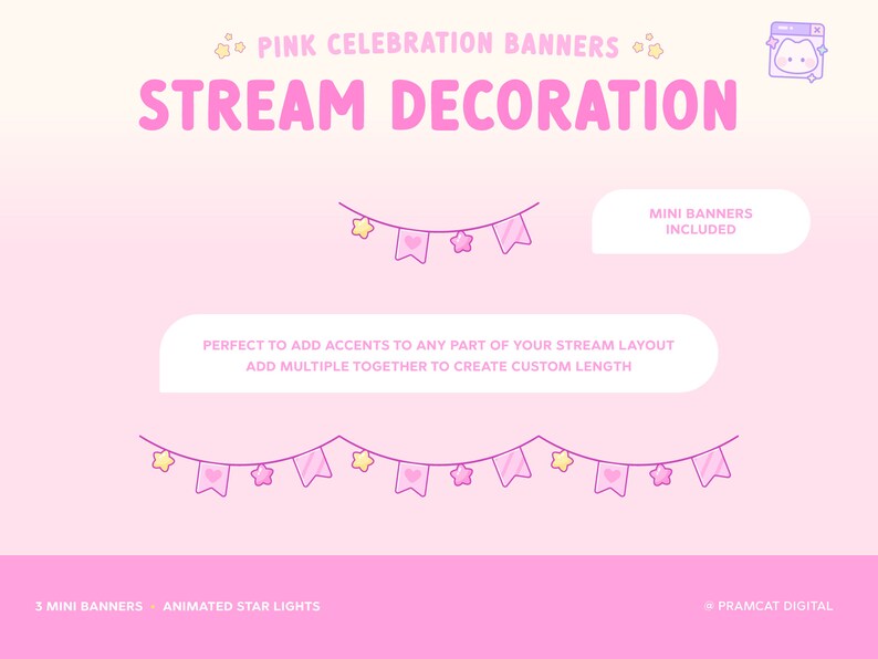 Pink Birthday Stream Decoration, Animated Twitch Overlay, Pastel Banner ...