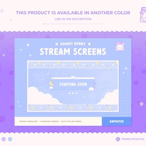Kawaii Bunny Animated Stream Screens X5 Twitch Overlay Cute Purple ...
