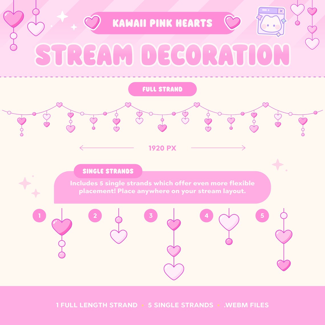 Pink Hearts Stream Decoration, Animated String Lights, Kawaii ...