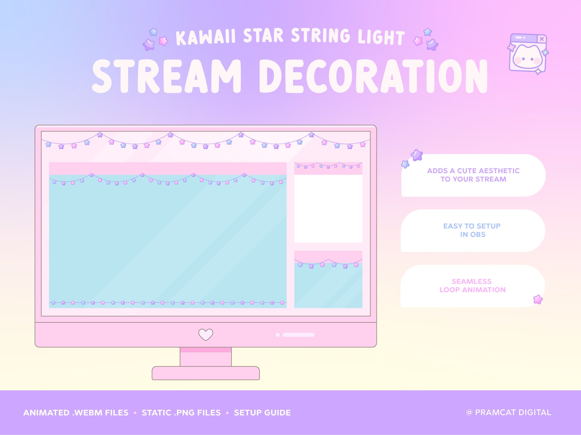 Kawaii Twitch Overlay Animated, Stream Decoration, Celestial Star ...