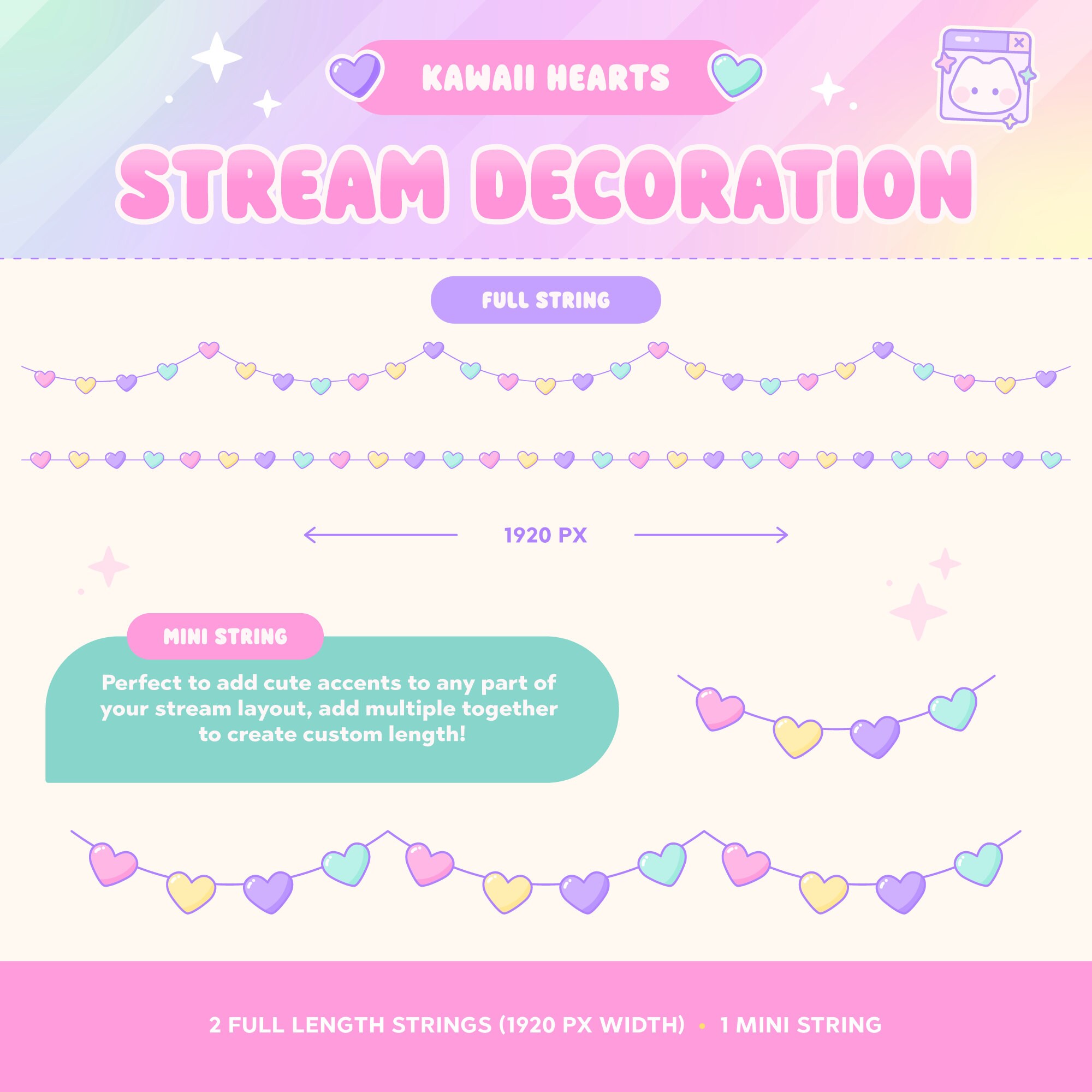 Cute Heart Twitch Stream Decorations, Animated String Lights, Kawaii ...