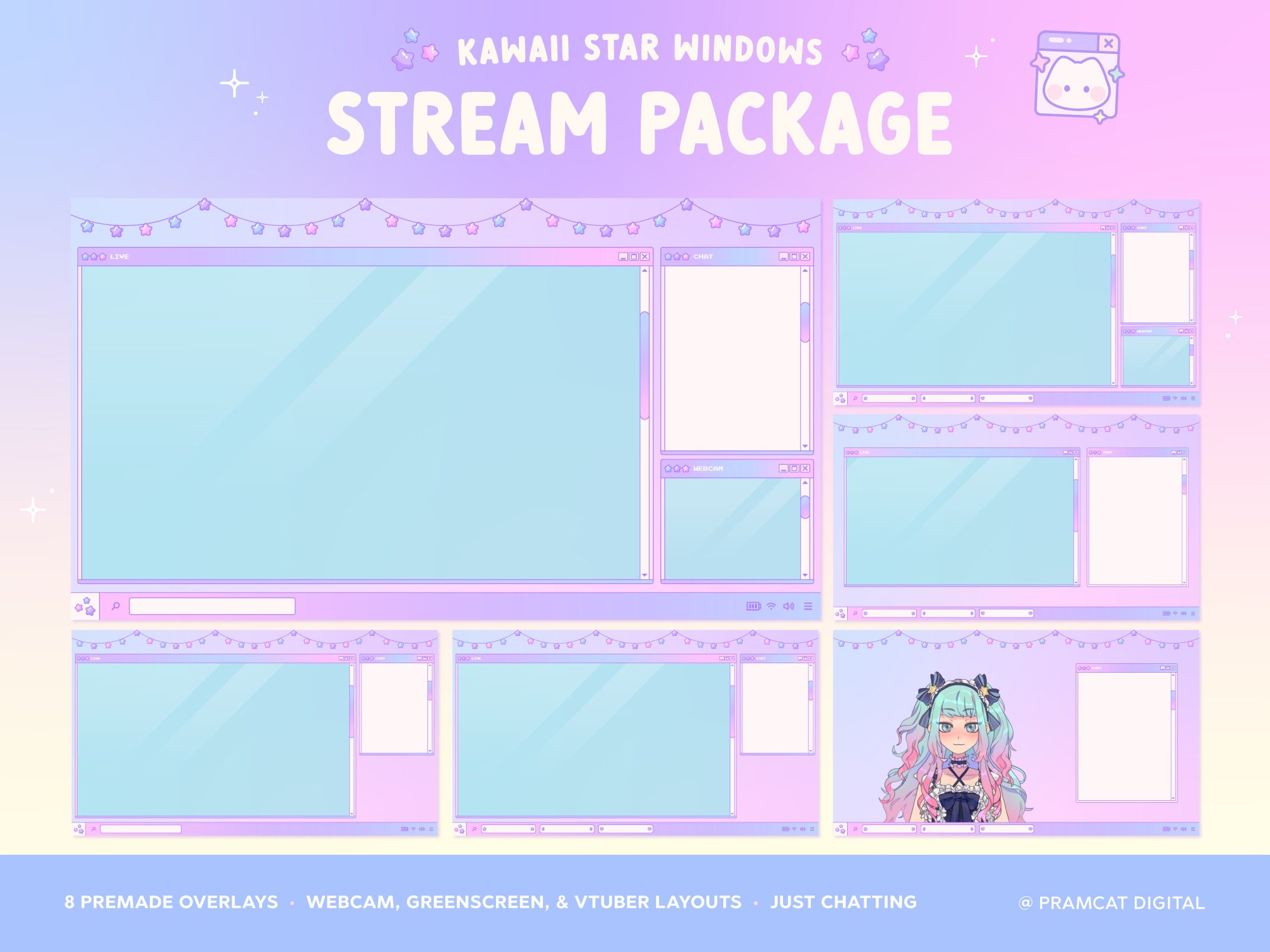 Cute Stream Package Animated, Twitch Overlay, Customizable Layout ...