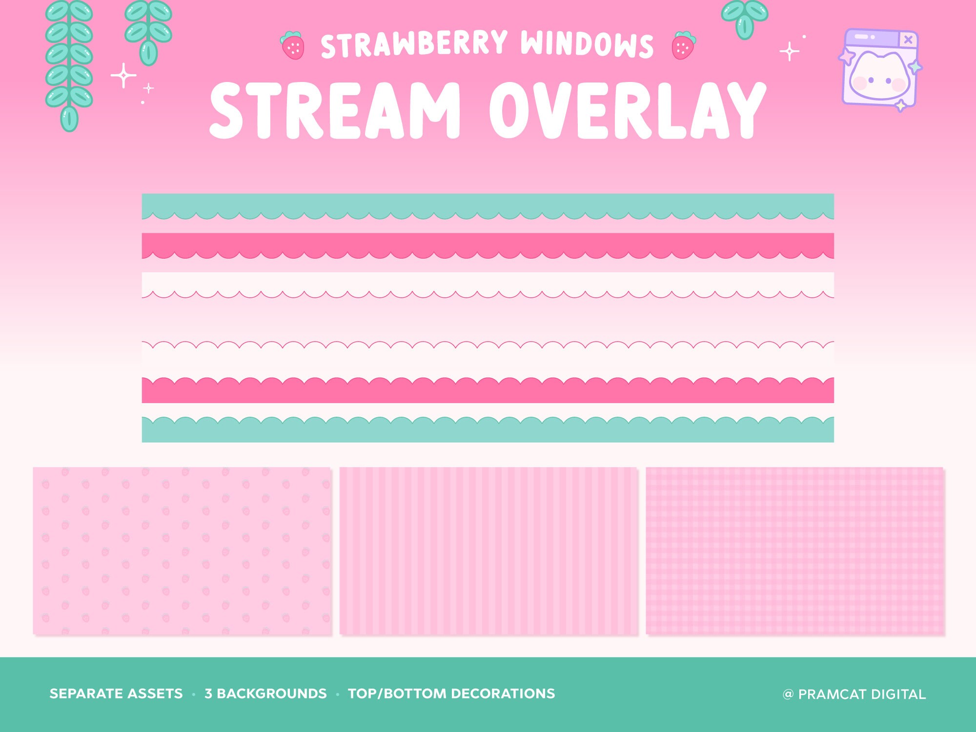 Strawberry Twitch Overlay, Animated Customizable Layout, Windows ...