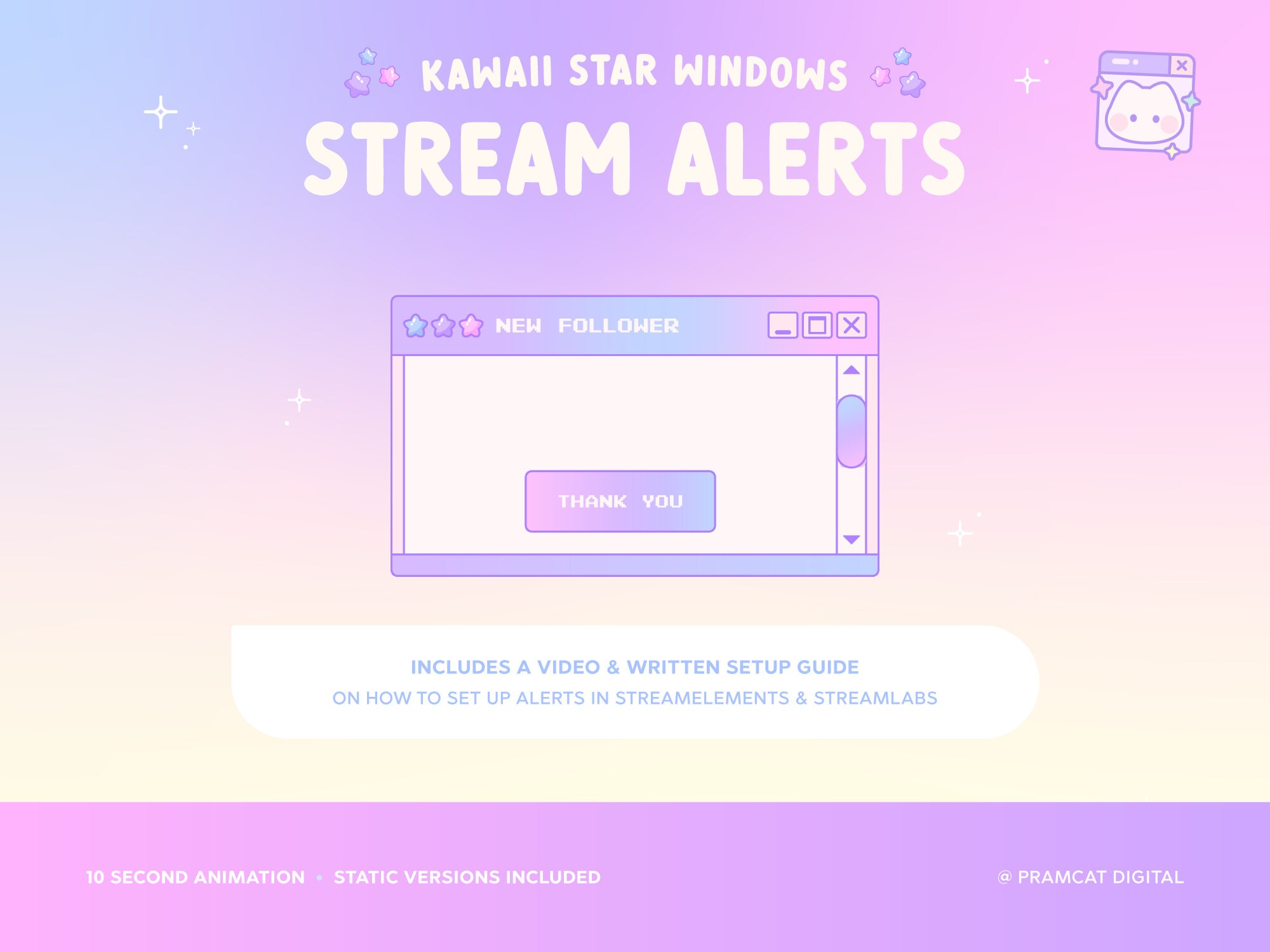 Windows Twitch Alerts, Animated Stream Overlay, Retro Y2K, Cute Pastel ...