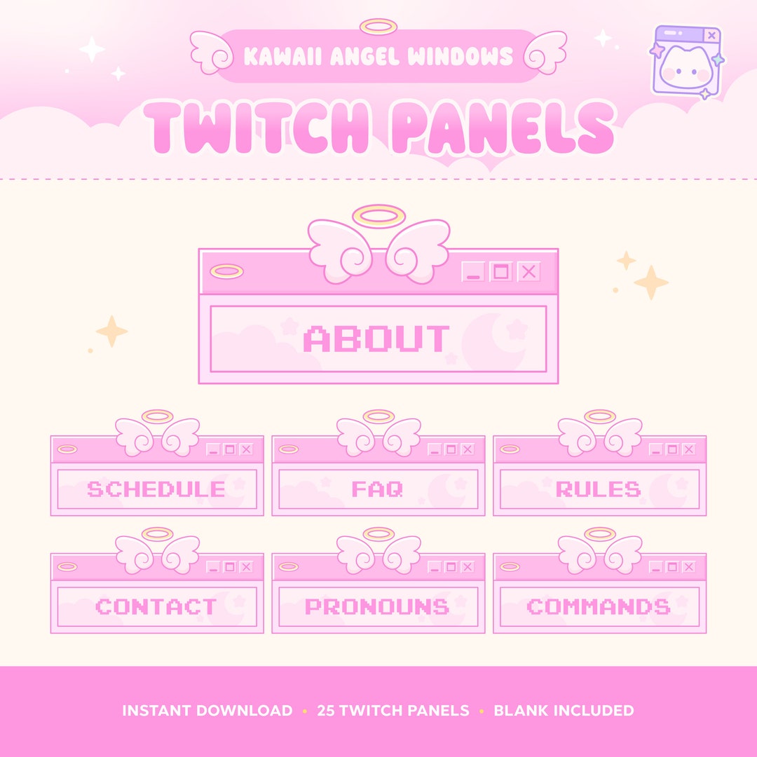 Angel Twitch Panels X25, Cute Halo Wings, Pastel Pink Stream Windows ...
