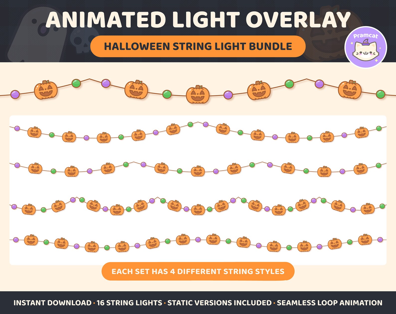 Halloween Animated String Light Bundle Twitch Overlay - Etsy