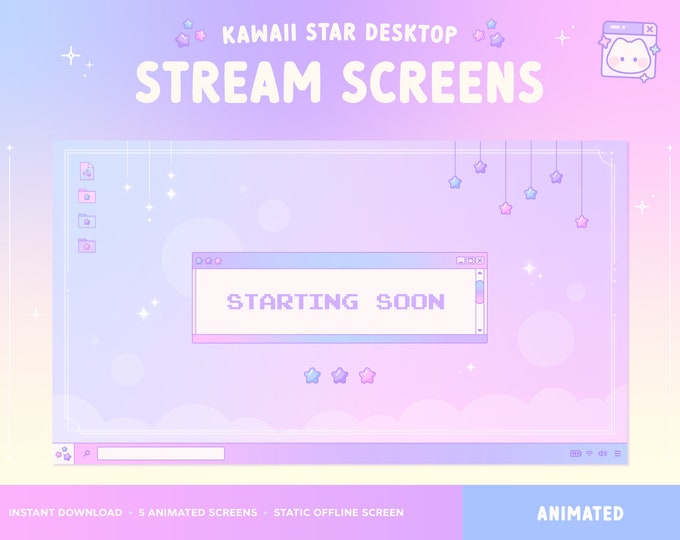 Cat Animated Stream Screens X5, Twitch Overlay, Kawaii Cute Pink ...