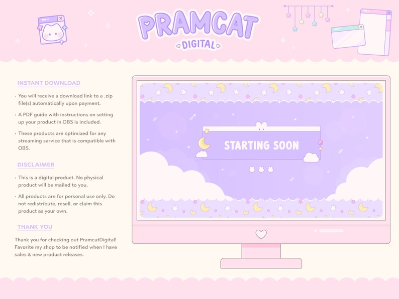 Kawaii Bunny Animated Stream Screens X5 Twitch Overlay Cute Purple ...