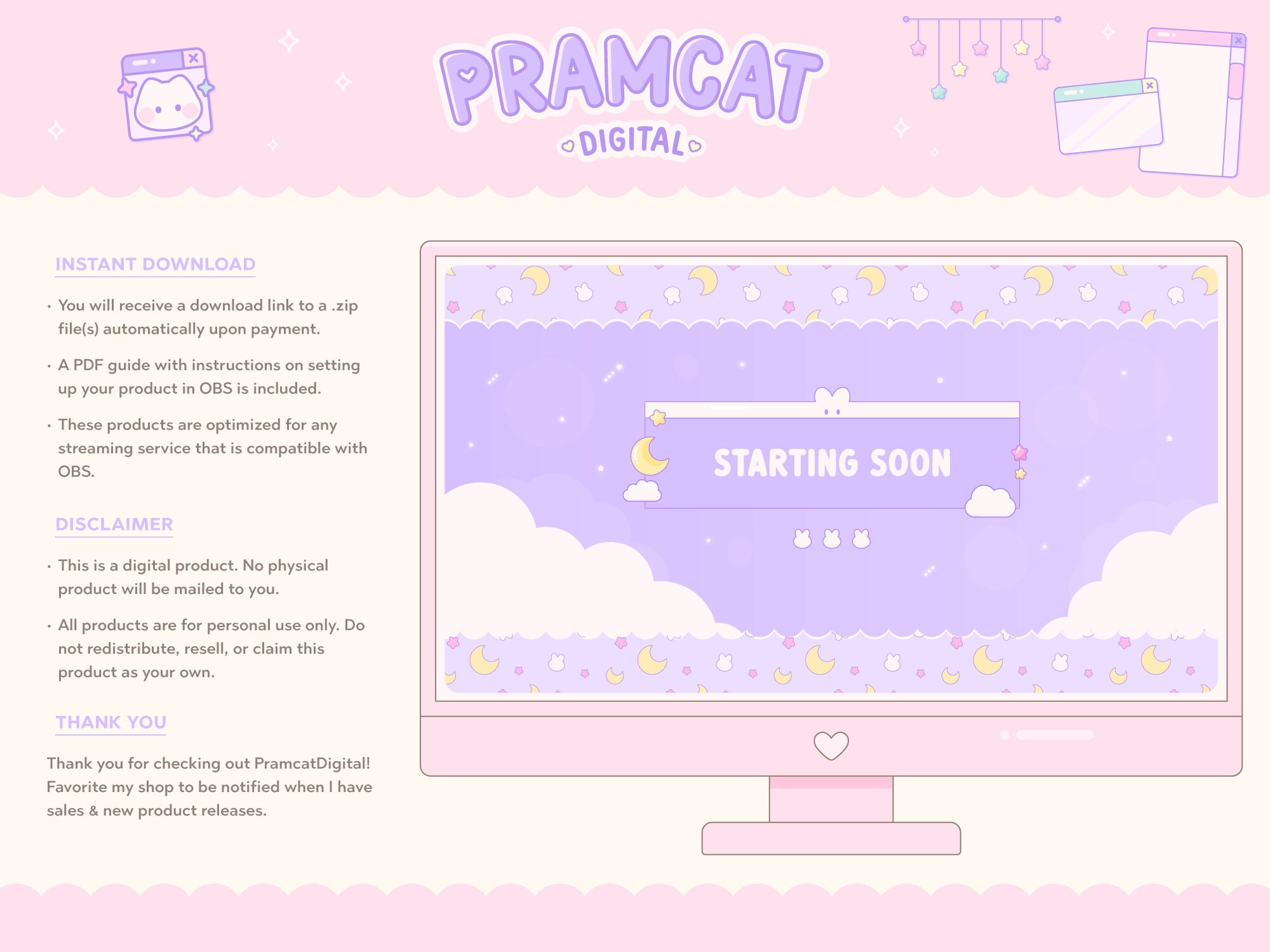 Kawaii Bunny Animated Stream Screens X5 Twitch Overlay - Etsy