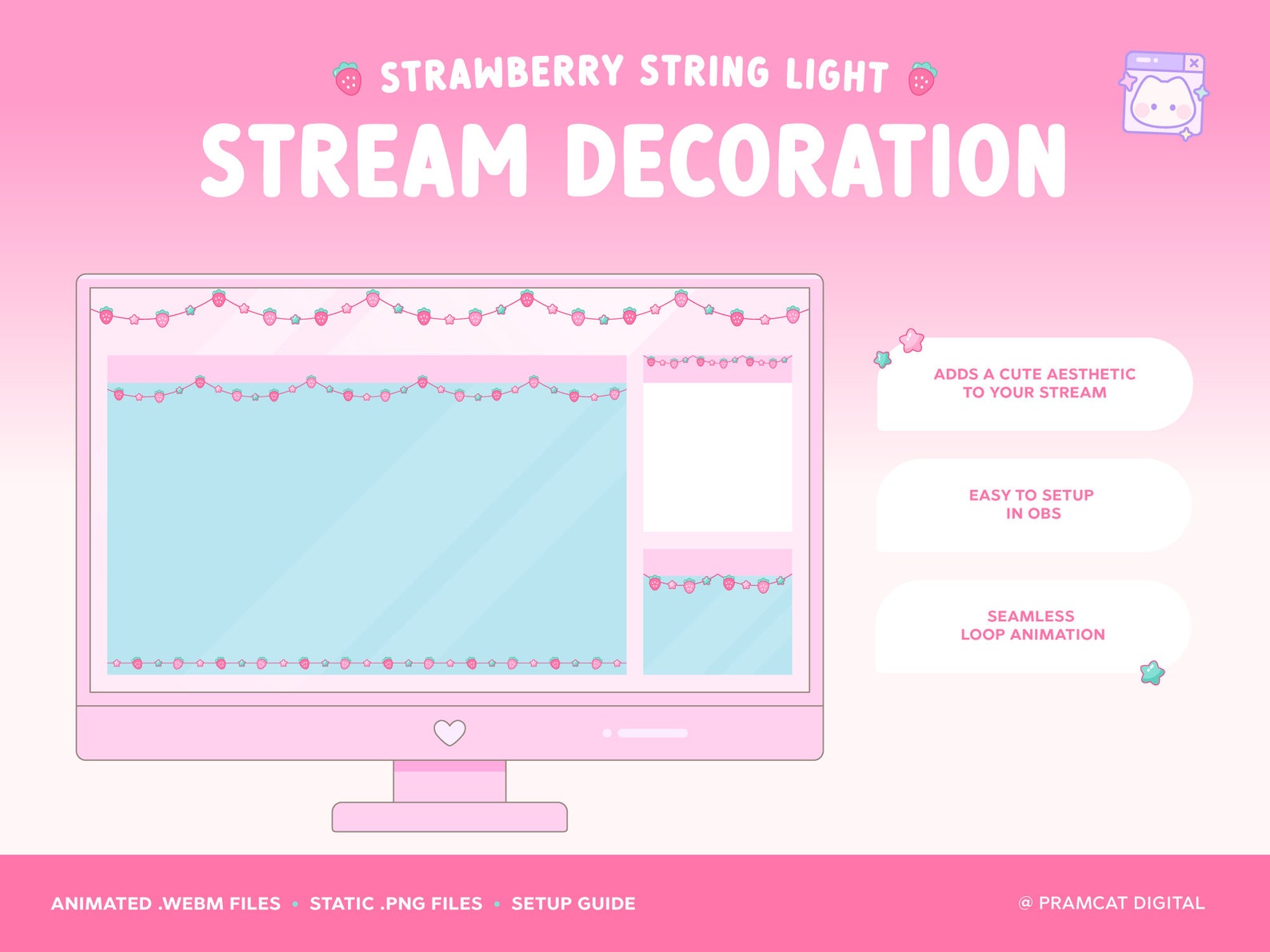 Strawberry Overlay Animated Stream Decoration Twitch Youtube - Etsy