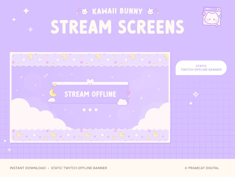 Kawaii Bunny Animated Stream Screens X5 Twitch Overlay Cute Purple ...