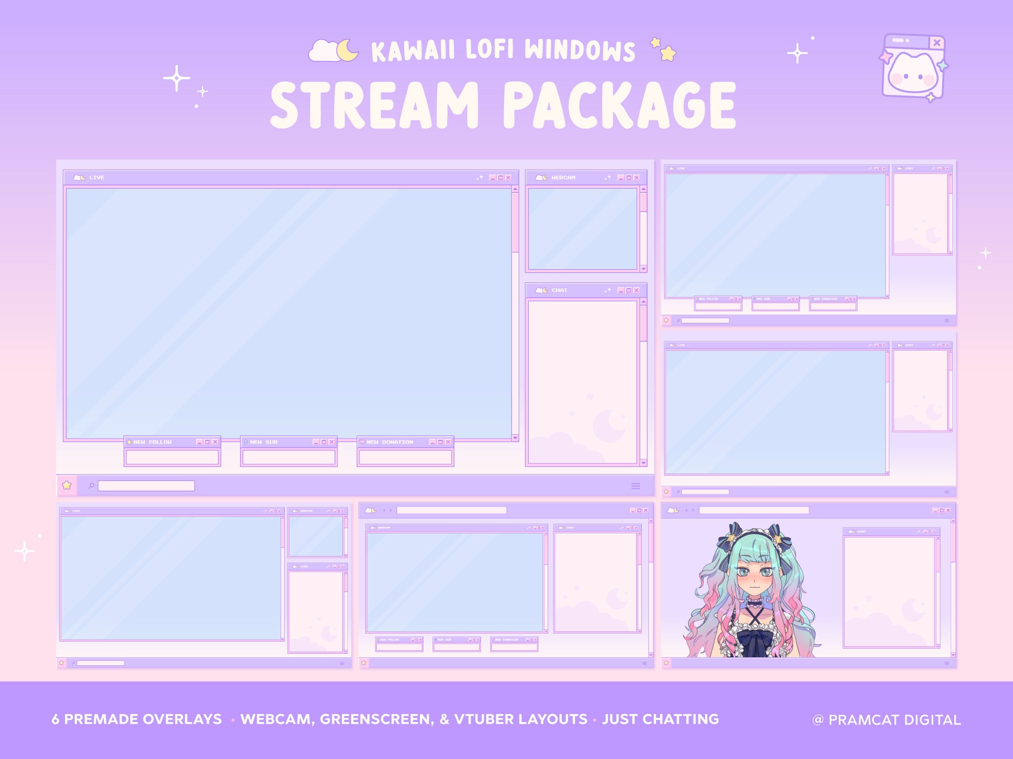 Lofi Kawaii Windows Stream Package Animated Twitch Overlay - Etsy UK
