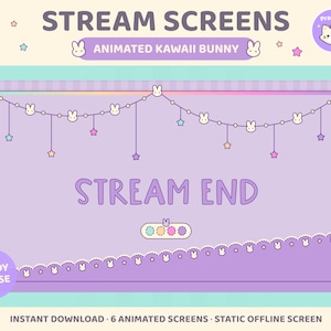 Bunny Animated Stream Screens X6, Twitch Overlay, Kawaii Cute Rainbow ...