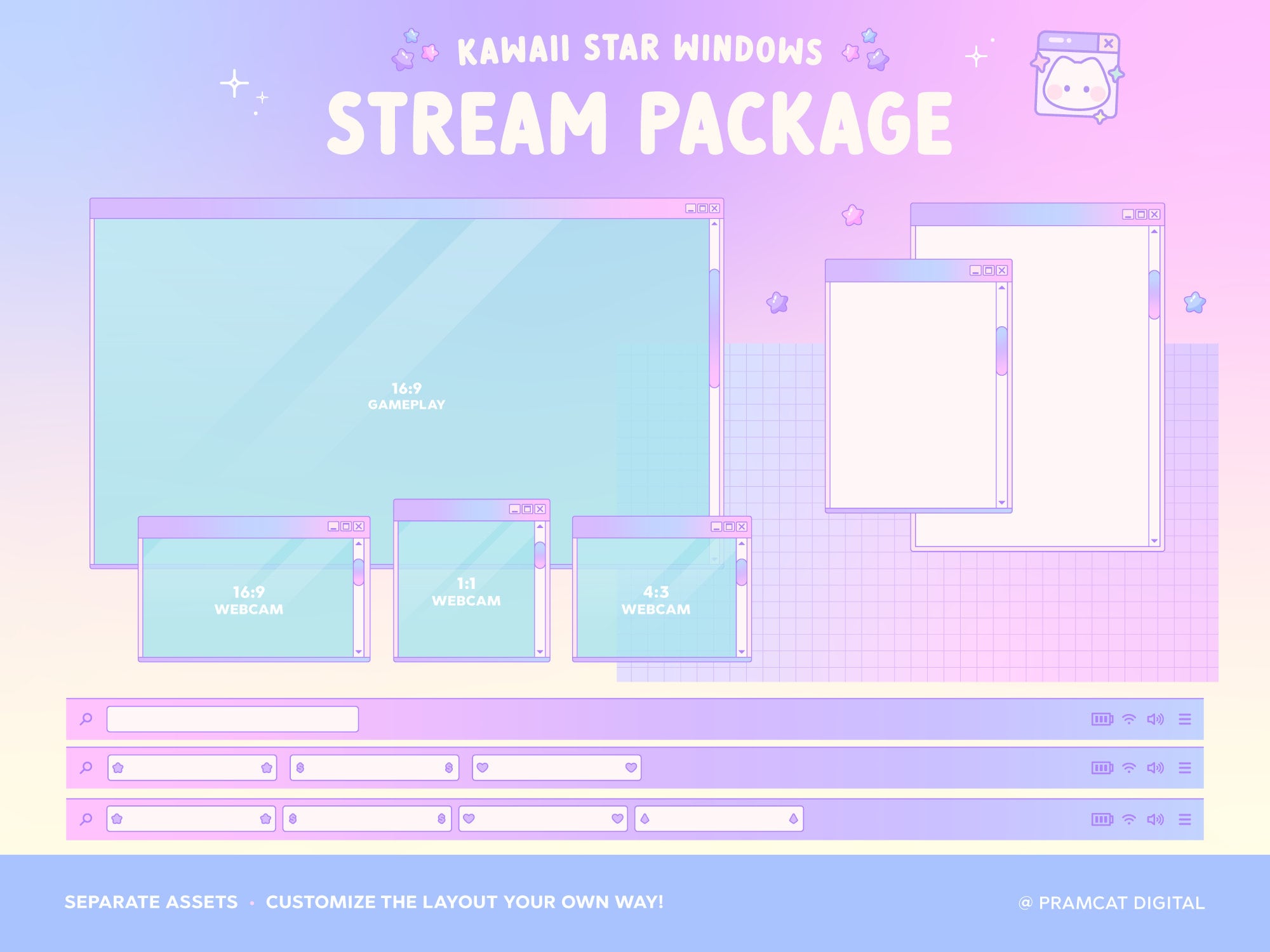Cute Stream Package Animated, Twitch Overlay, Customizable Layout ...