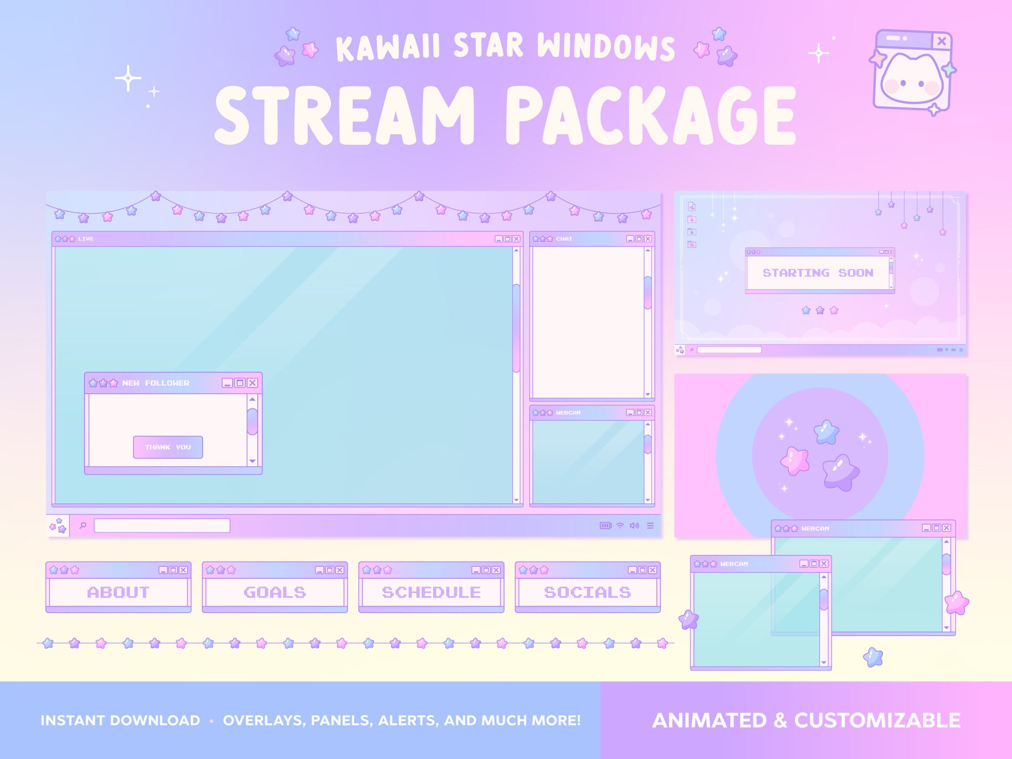 Cute Stream Package Animated, Twitch Overlay, Customizable Layout ...