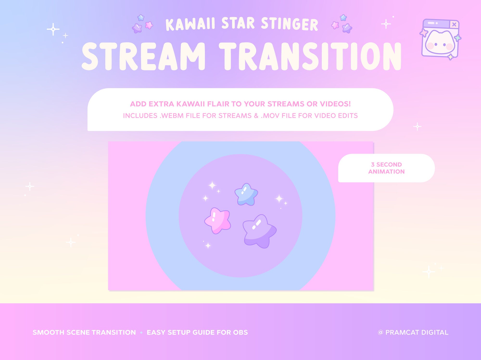 Star Stream Transition, Animated Twitch Overlay, Youtube, OBS, Kawaii ...