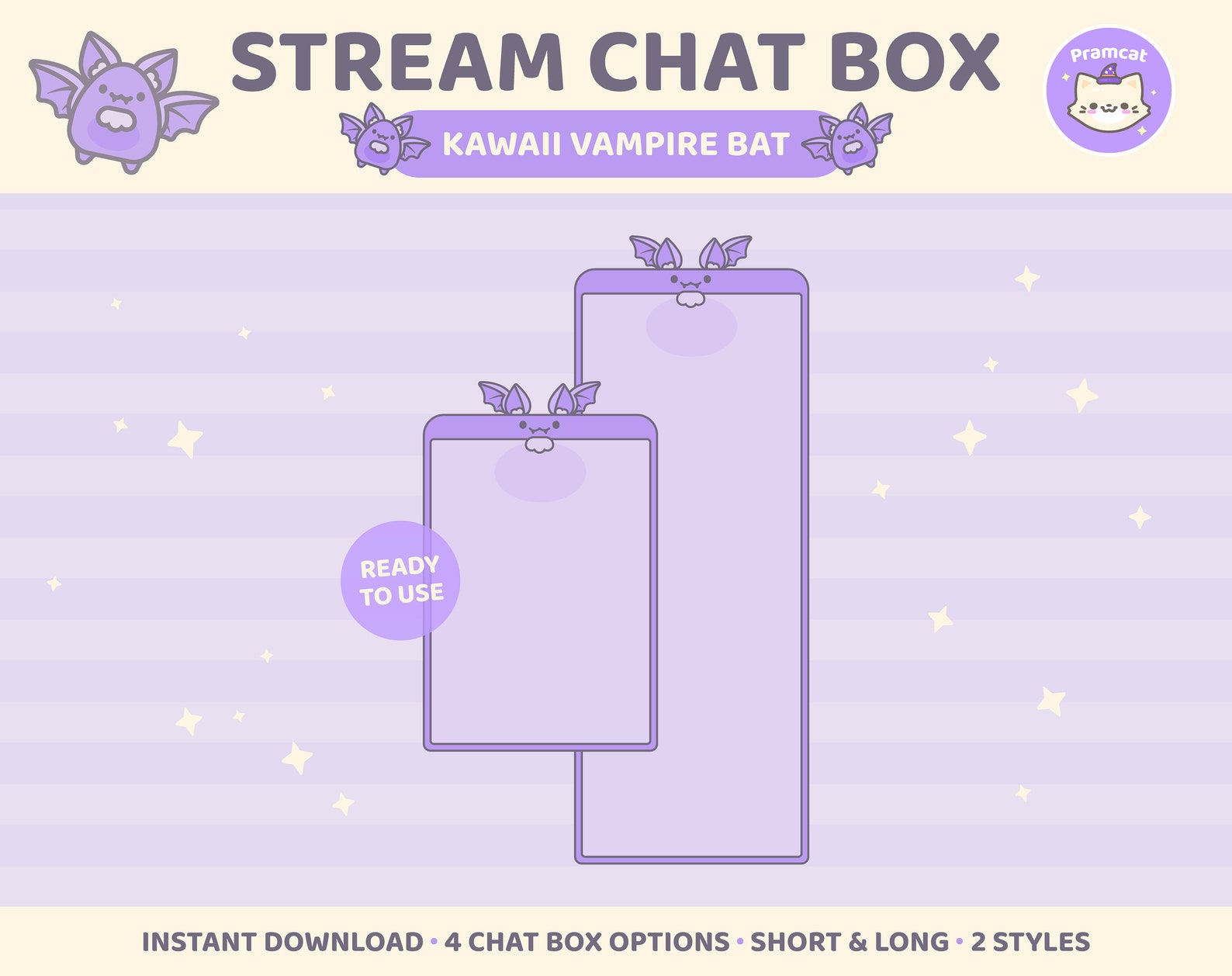 Halloween Twitch Chat Box Overlay, Kawaii Vampire Bat, Stream Overlay ...
