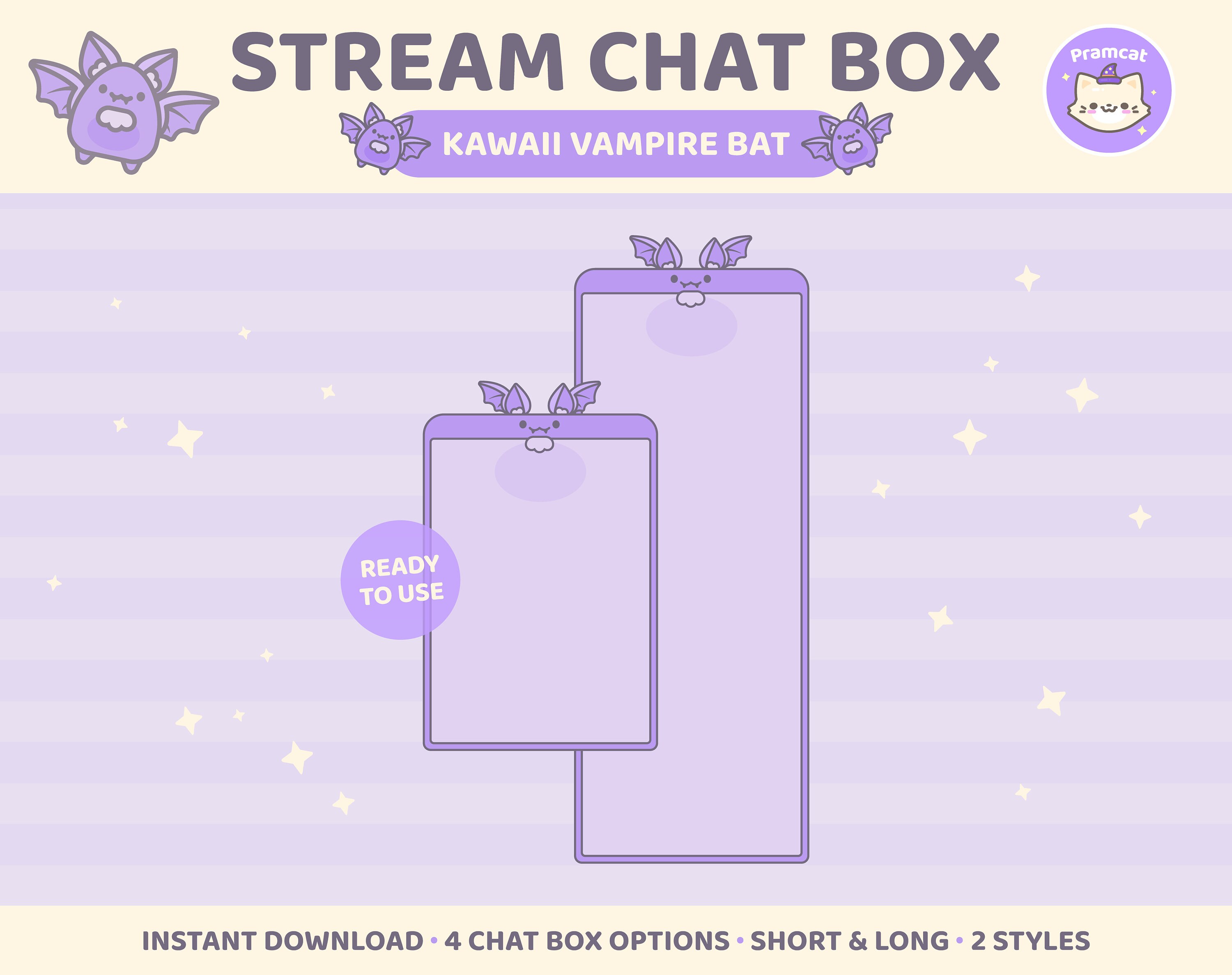 Halloween Twitch Chat Box Overlay, Kawaii Vampire Bat, Stream Overlay ...