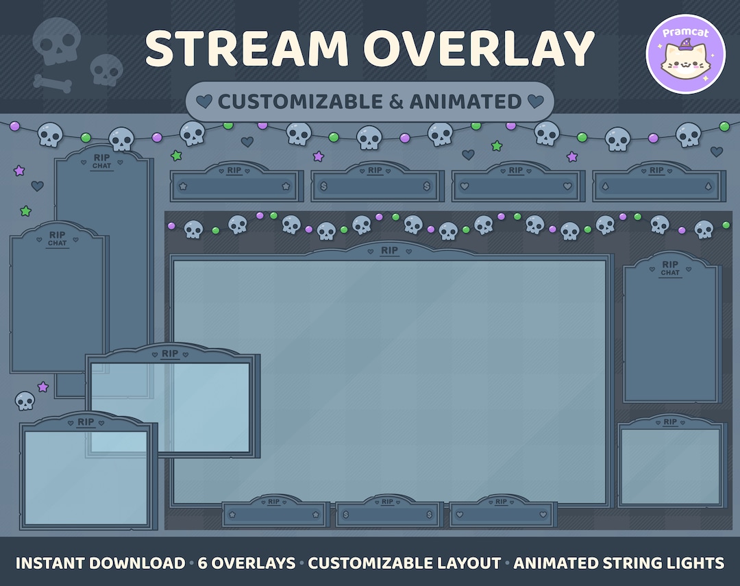 Halloween Twitch Stream Overlay, RIP Tombstone Graveyard Skulls ...