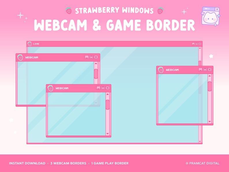 Strawberry Twitch Stream Overlay Webcam Game Borders Just Chatting Pink ...