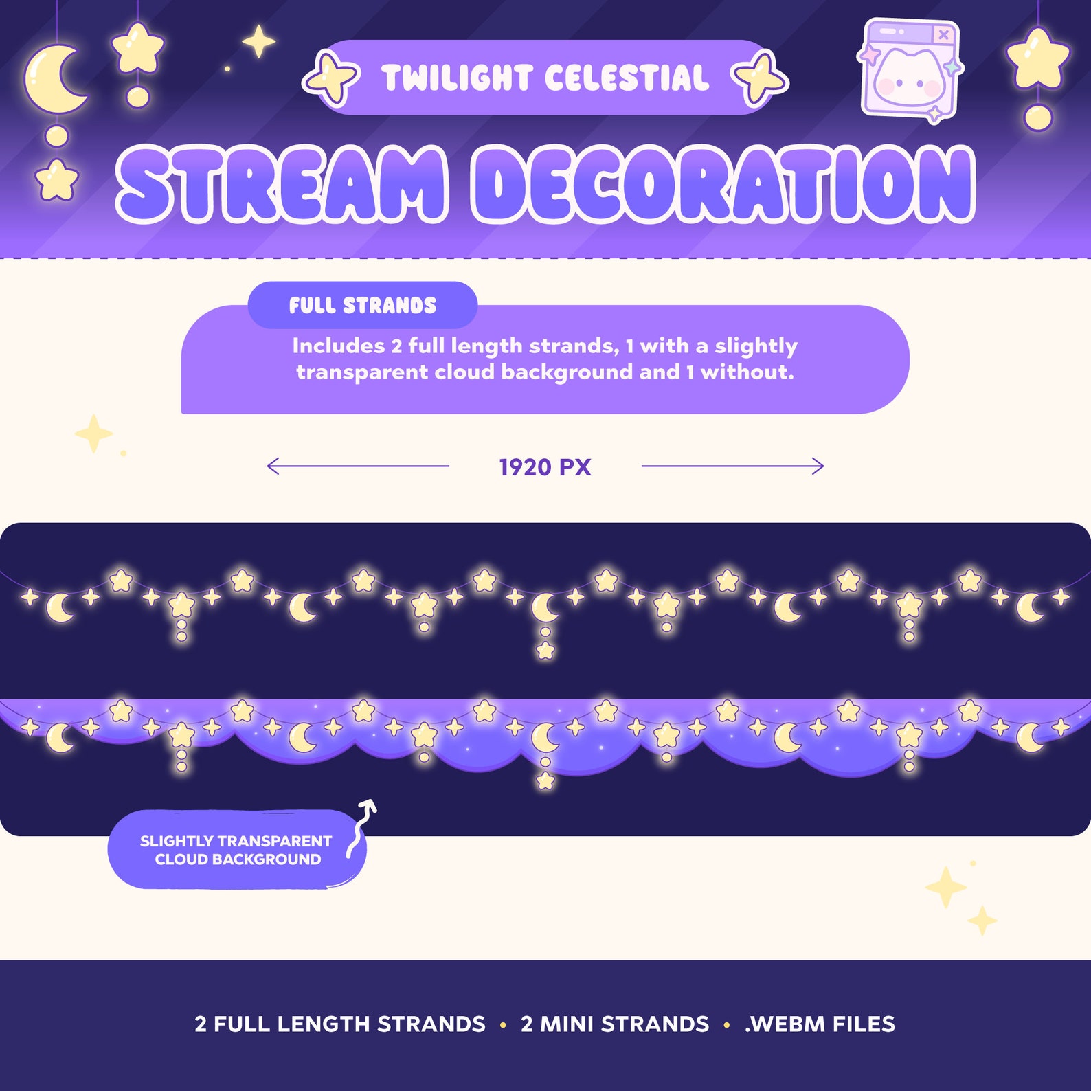 Celestial Twitch Overlay Stream Decoration, Star Moon Sparkle Cloud ...