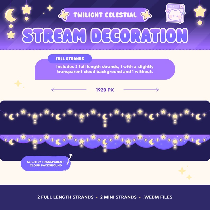 Celestial Twitch Overlay Stream Decoration, Star Moon Sparkle Cloud ...