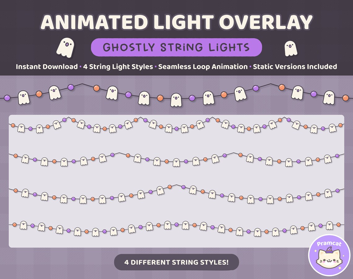 Halloween Spooky Ghost Twitch Overlay Animated String Light - Etsy