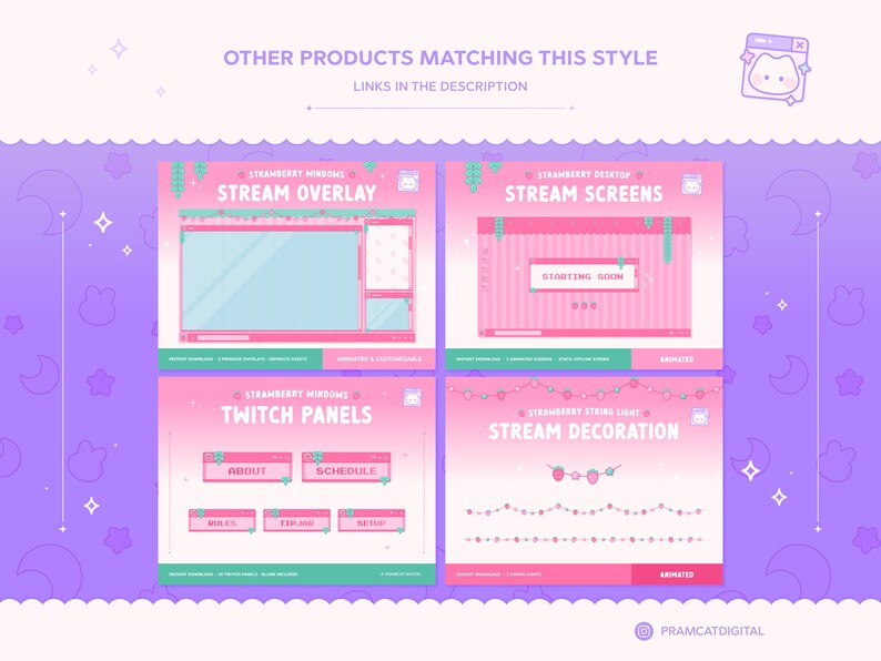 Strawberry Twitch Stream Overlay Webcam Game Borders Just Chatting Pink ...