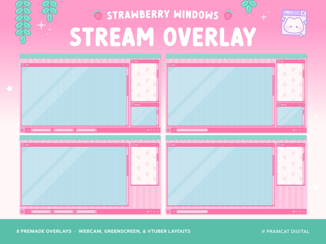 Strawberry Twitch Overlay, Animated Customizable Layout, Windows ...