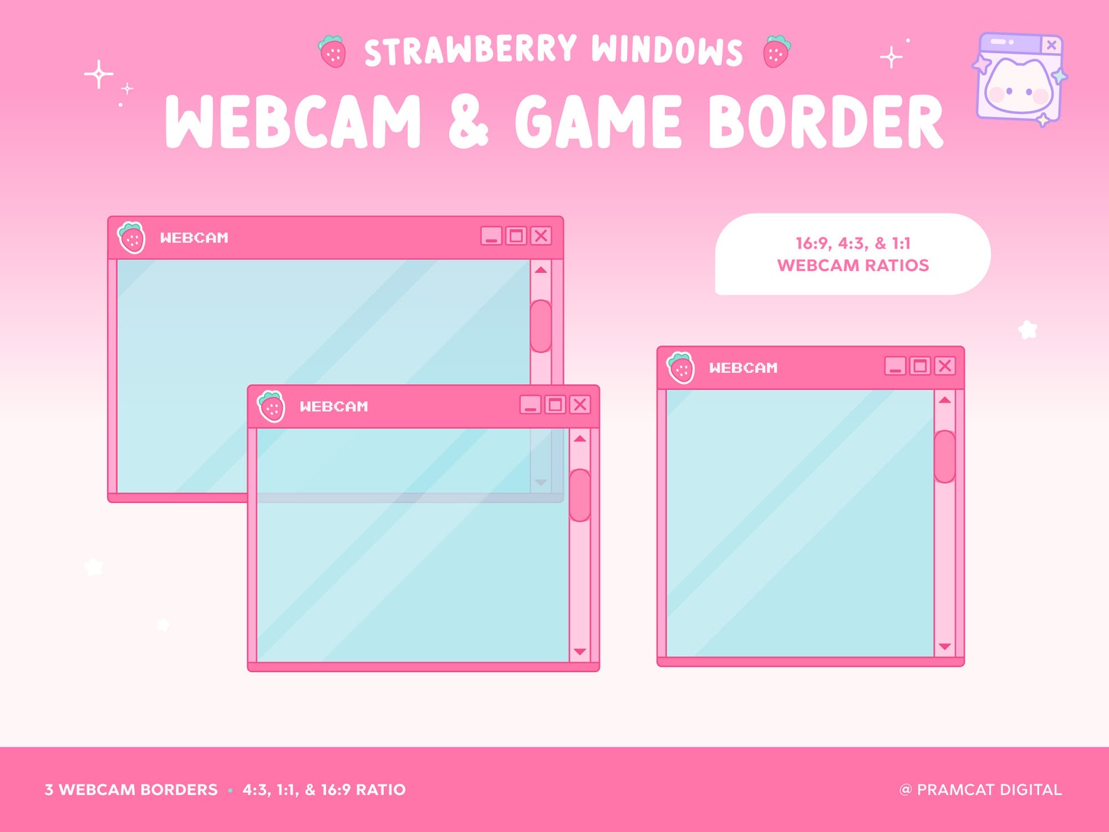 Strawberry Twitch Stream Overlay Webcam Game Borders Just Chatting Pink ...