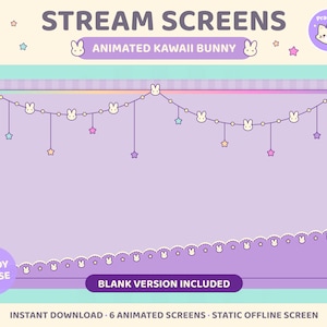 Bunny Animated Stream Screens X6, Twitch Overlay, Kawaii Cute Rainbow ...