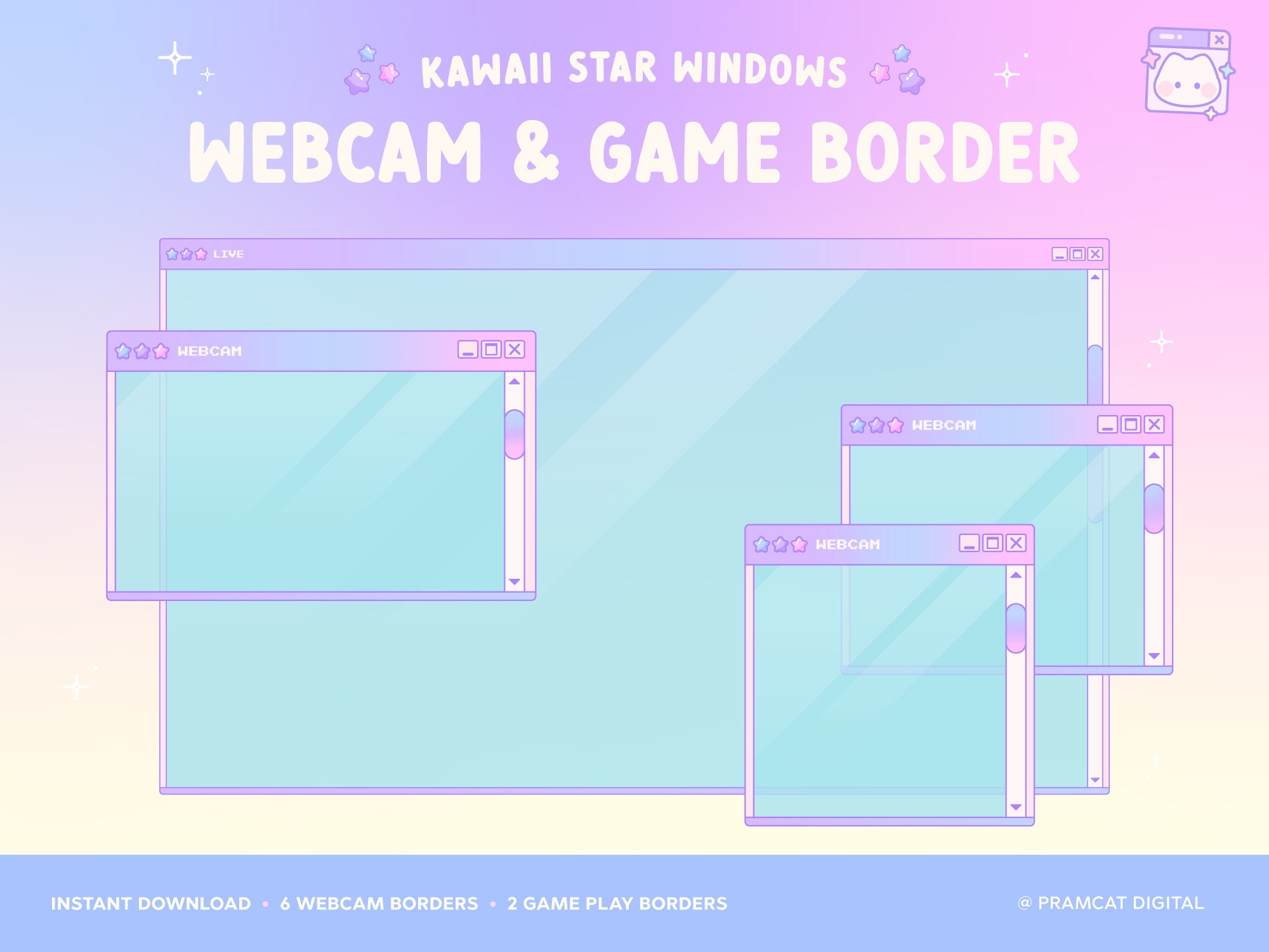 Retro Twitch Webcam Game Borders Overlay, Kawaii Star, Windows, Cute ...