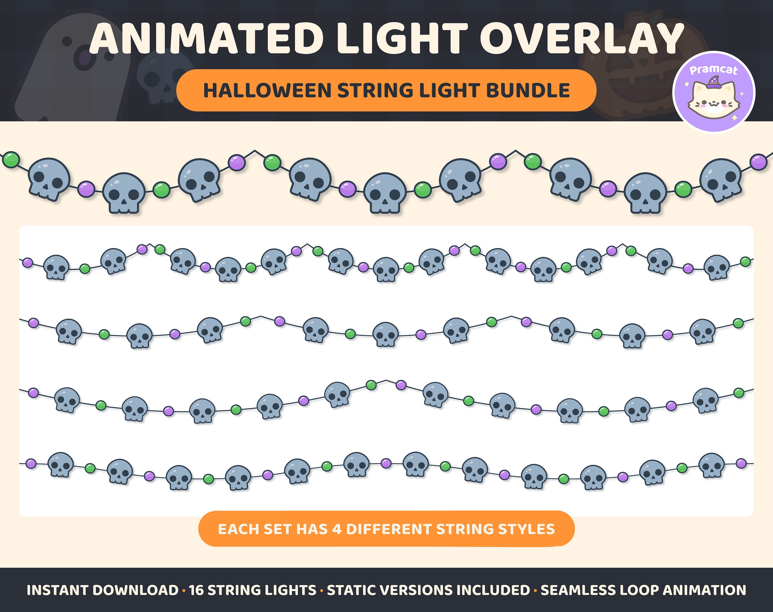 Halloween Animated String Light Bundle Twitch Overlay - Etsy