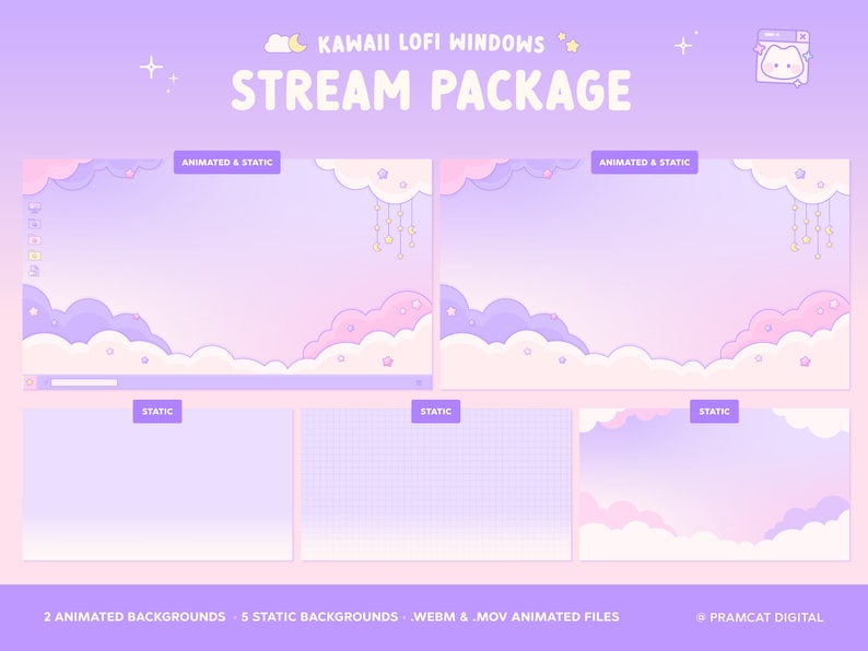 Lofi Kawaii Windows Stream Package Animated Twitch Overlay - Etsy