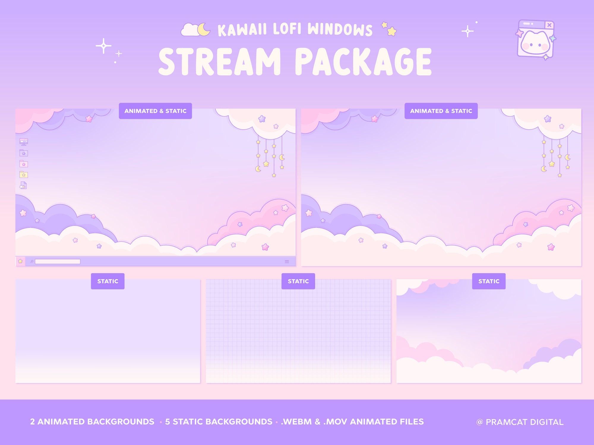 Lofi Kawaii Windows Stream Package Animated Twitch Overlay - Etsy UK