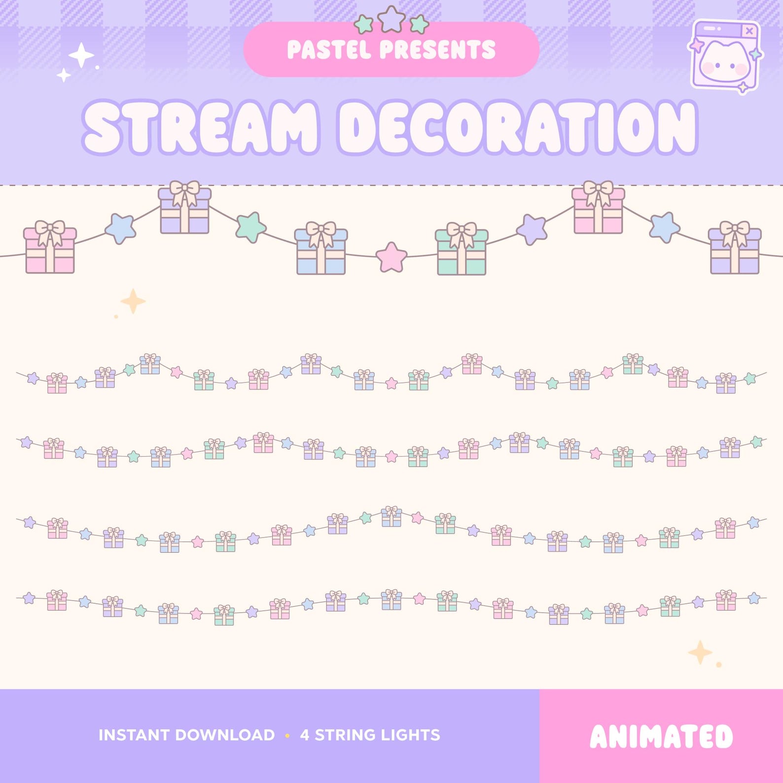 Birthday Animated Lights, Twitch Overlay, Stream Decoration, Pastel ...