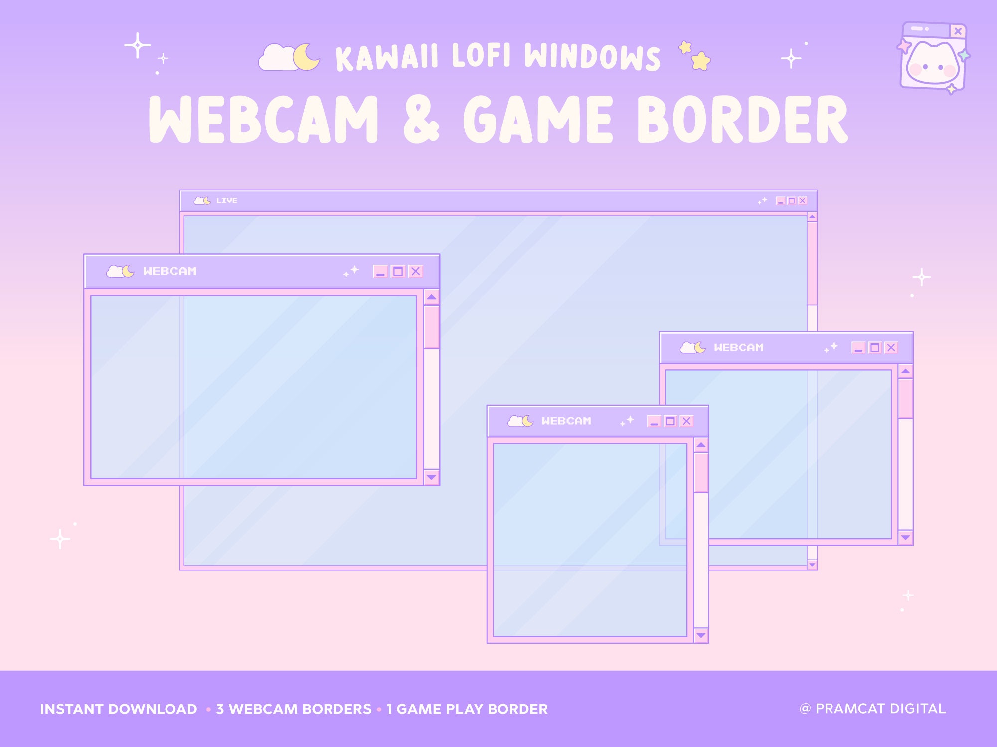 Twitch Stream Overlay Webcam Game Borders, Retro Lofi Kawaii Windows ...