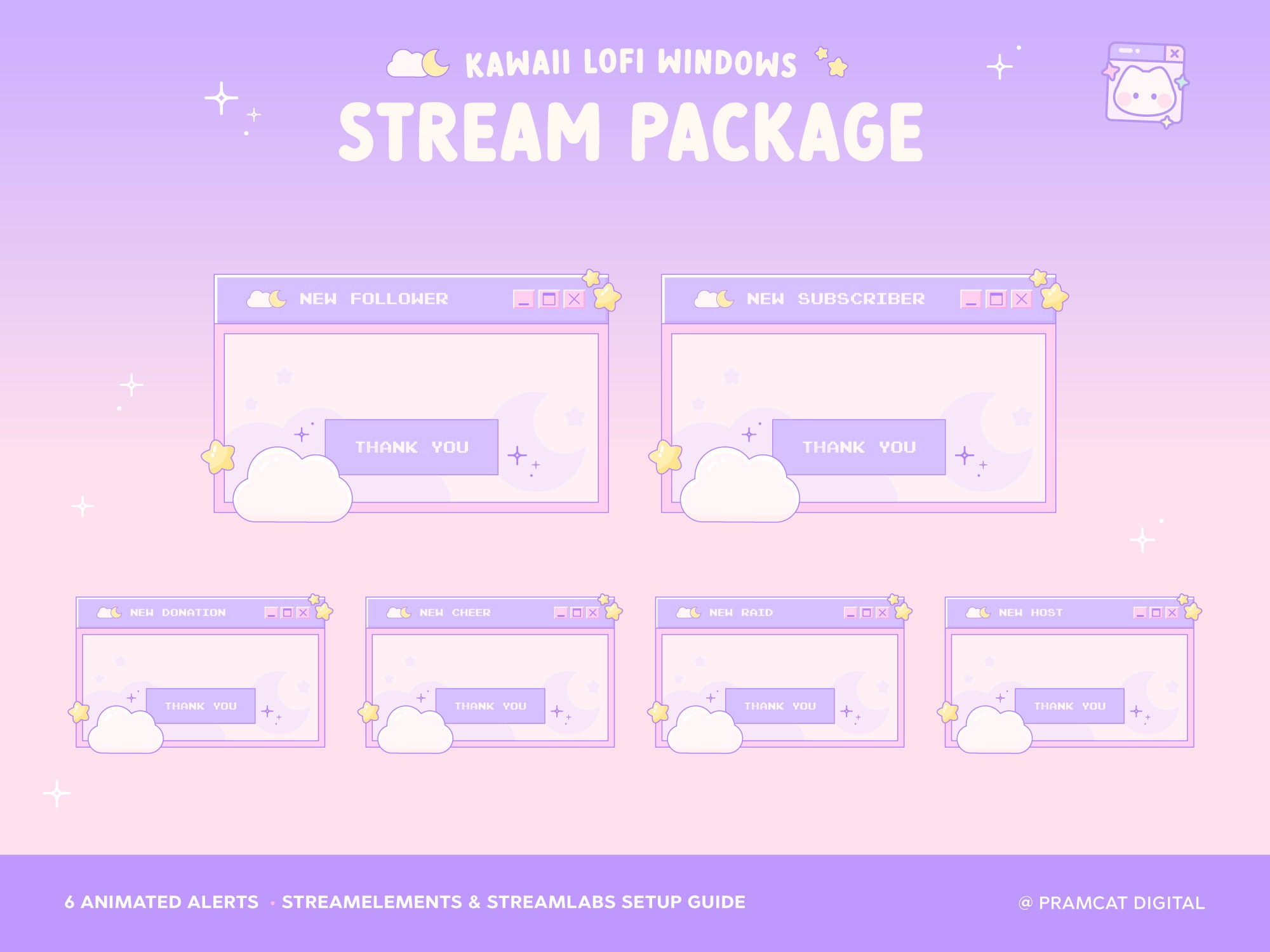 Lofi Kawaii Windows Stream Package Animated Twitch Overlay - Etsy UK