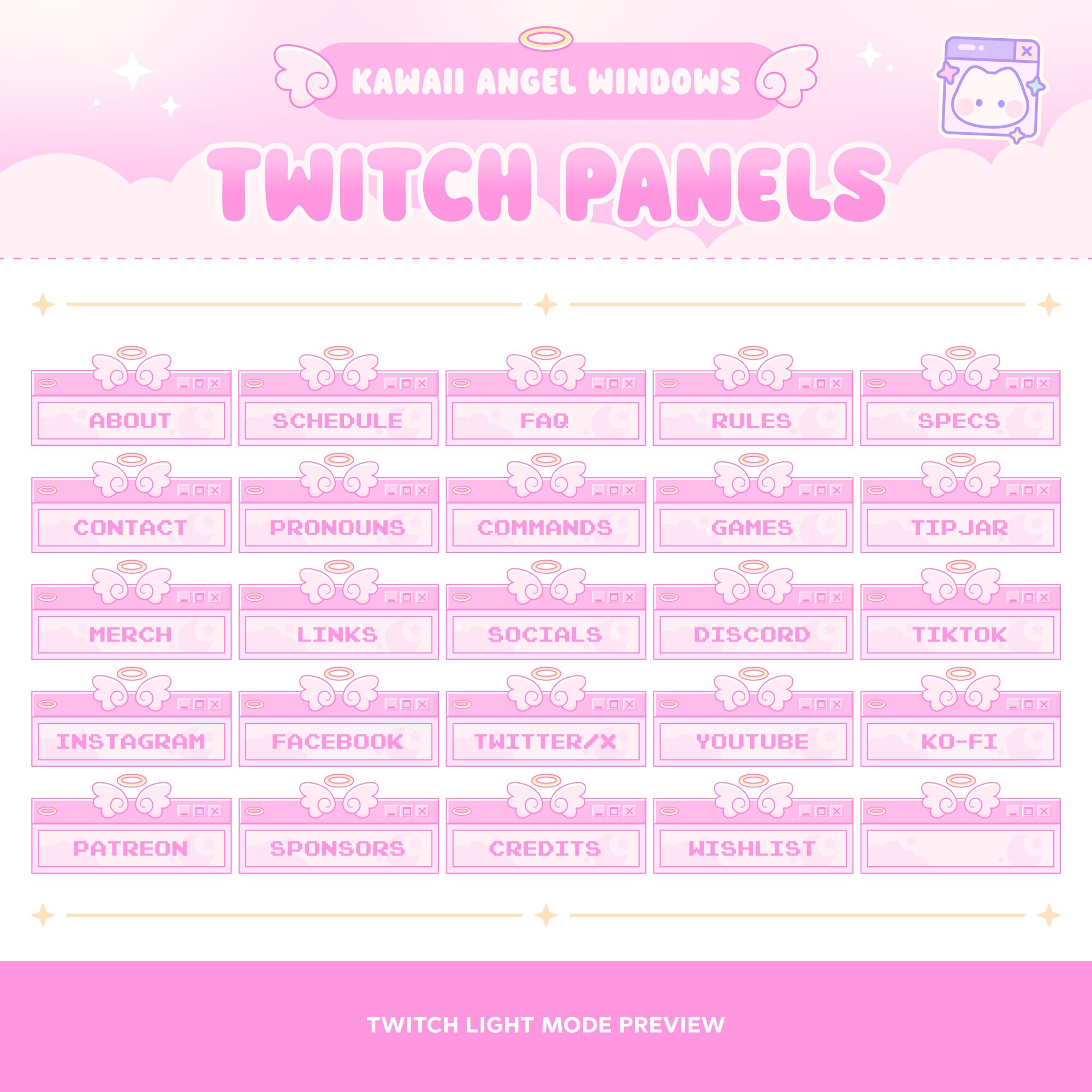 Angel Twitch Panels X25, Cute Halo Wings, Pastel Pink Stream Windows ...