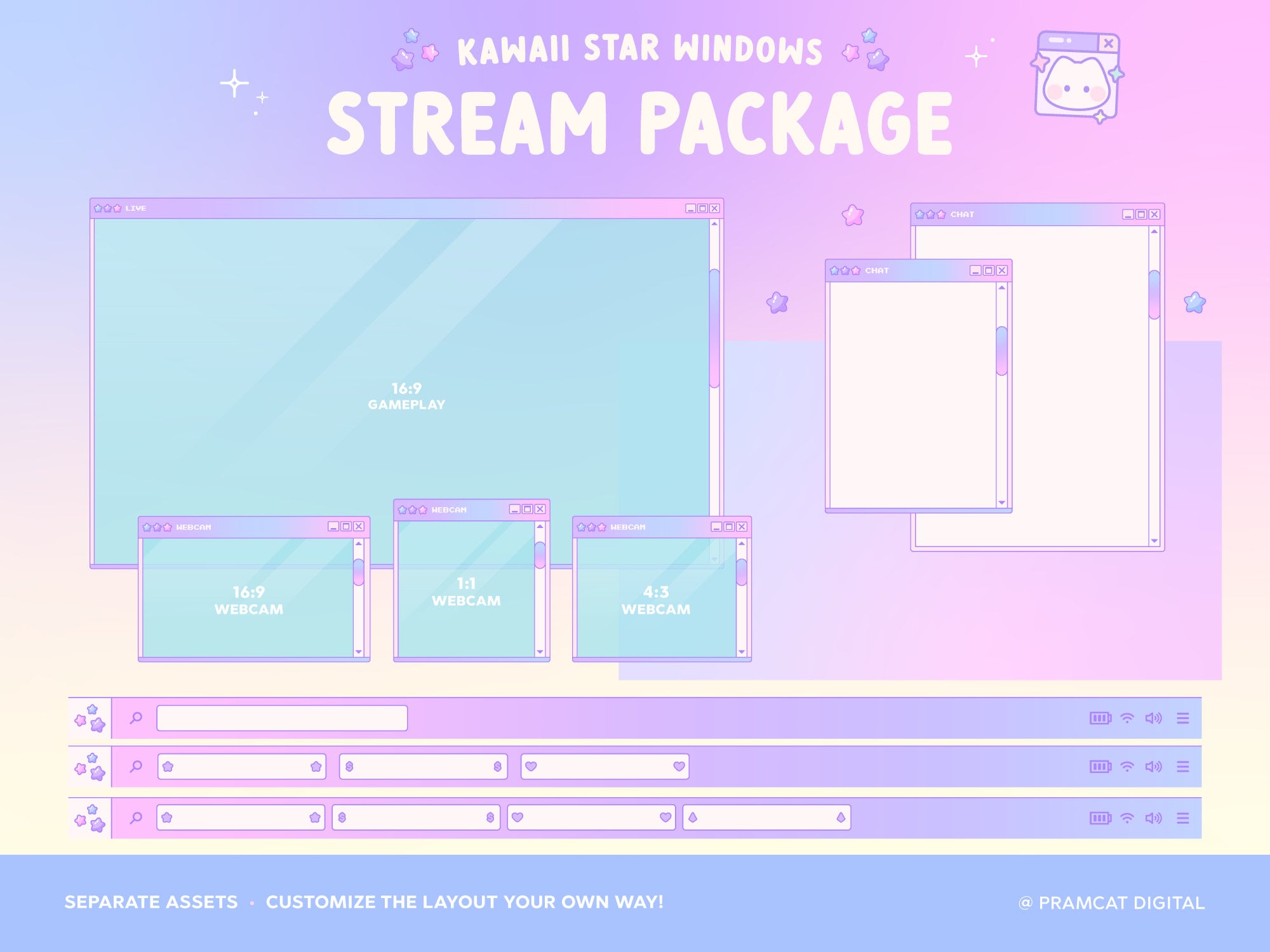 Cute Stream Package Animated, Twitch Overlay, Customizable Layout ...