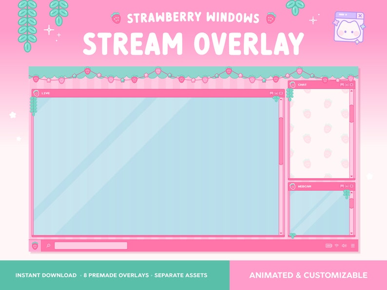 Strawberry Twitch Overlay, Animated Customizable Layout, Windows ...