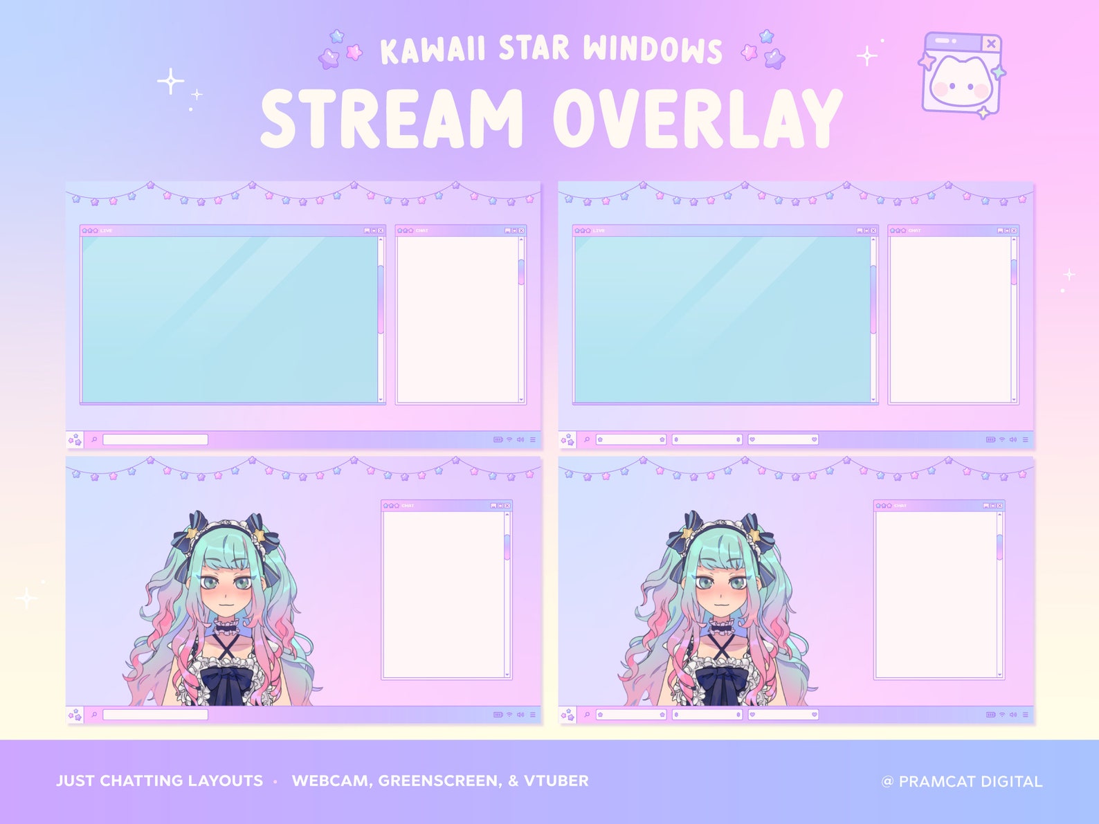 Cute Animated Twitch Overlay, Lofi Retro Kawaii Star Windows ...